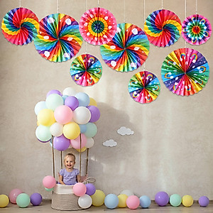 Outus 9 Pcs Rainbow Party Decorations Paper Fans Boho Classroom Decorations Boho Bulletin Board Ceiling Wall Hanging Paper Fans for Baby Shower Rainbow Birthday Decorations and Supplies