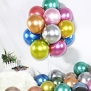 BEEYUUD 120 Pcs Metallic Balloons 12 Inch, Shiny Chrome Balloons Assorted Colors, Helium Balloons Colorful Party Balloons for Birthday Wedding Baby Shower Decor.…, Blue,green,pink,purple,red,silver
