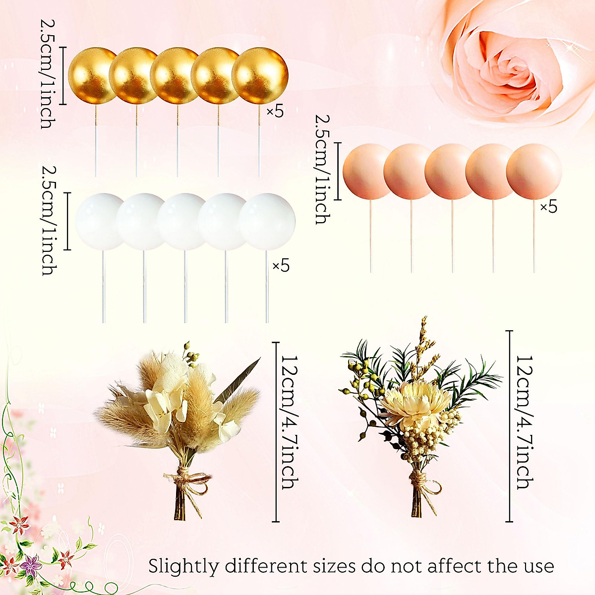 JeVenis Natural Boho Cake Topper Boho Cake Decorations Cake Flowers Decorations Floral Cake Topper for Baby Shower Wedding Bridal Birthday Party Supplies