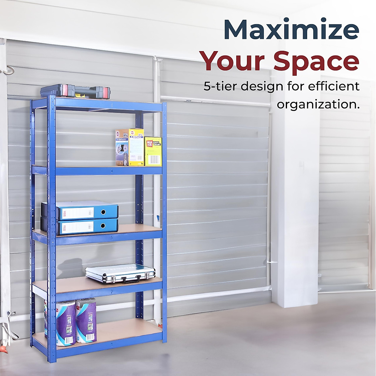 Garage Shelving Units - 71" H x 35" L x 24" W - Heavy Duty Racking - Shelves for Storage -1 Bay - Blue - 5 Tier - 2000LB Capacity (400LB Per Shelf) - Workshop, Shed, Office - 5 Year Warranty