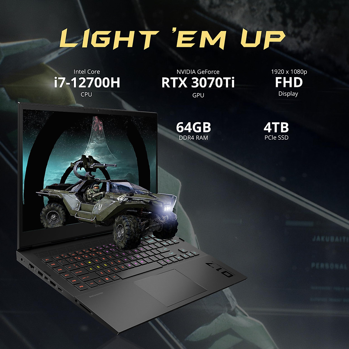 HP OMEN 17.3" 165Hz Gaming Laptop, Core i7-12700H, 64GB DDR5 RAM, 4TB PCIe SSD, Backlit Keyboard, NVIDIA GeForce RTX 3070Ti, HD Webcam, Win 11 Pro, Black, 128GB Hotface Extension Set