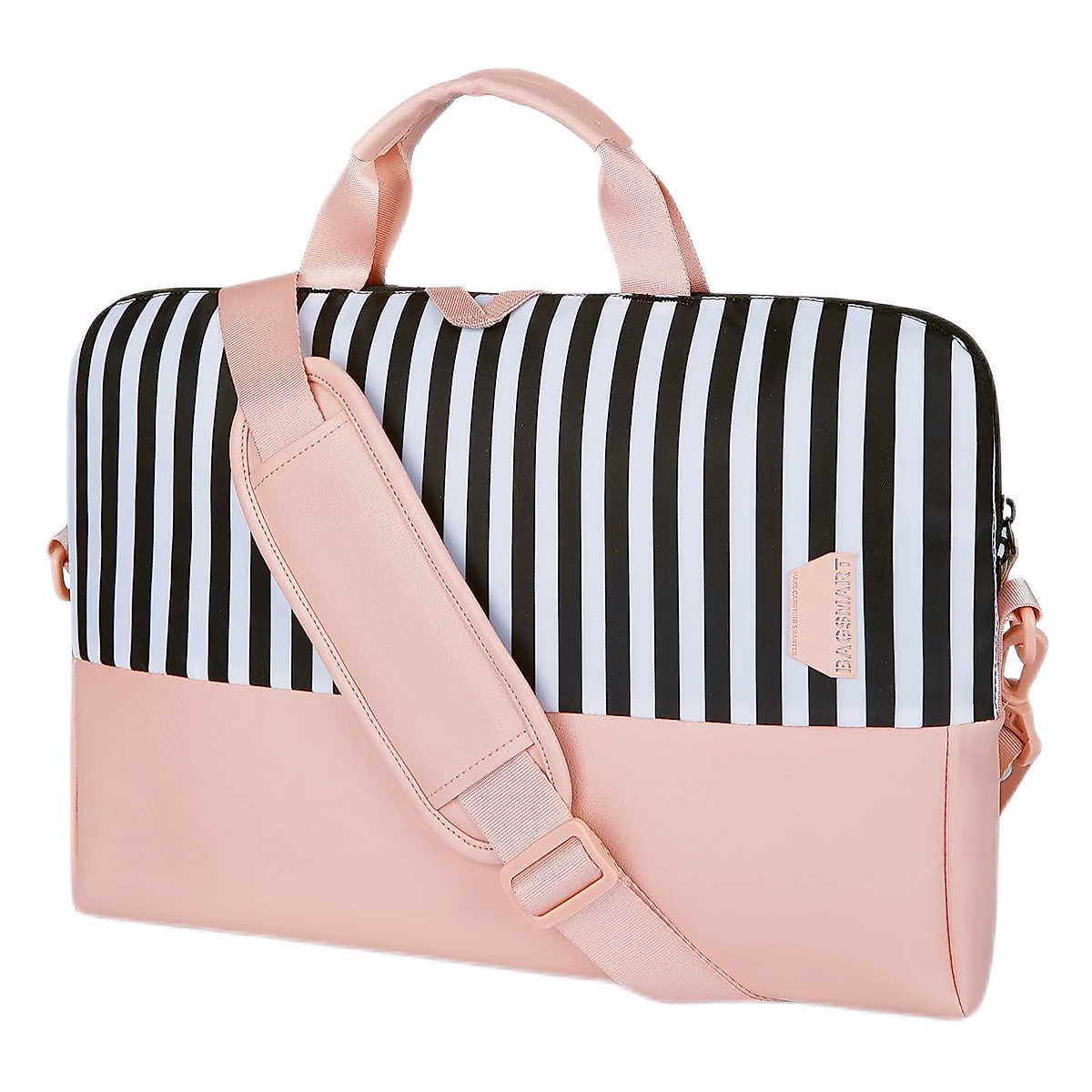 BAGSMART Laptop Bag for Women, 15.6 Inch Laptop Case Slim Computer Bag Briefcase, Work Bag For Travel, Pink Stripes