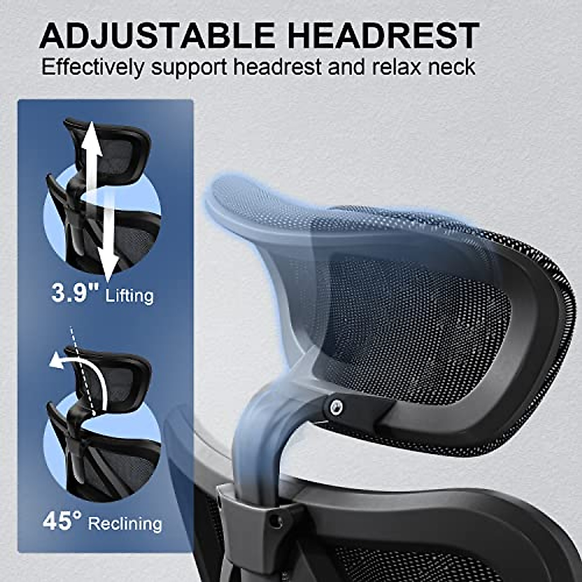 SIHOO Ergonomic Mesh Office Chair, Computer Desk Chair with 3-Way Armrests, 2-Way Lumbar Support and Adjustable Headrest, High Back Home Office Chair with Tilt Function, Mesh Back and Seat(Black)