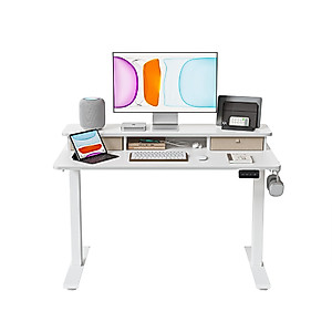 BANTI Electric Standing Desk with Double Drawers, 60x24 Inches Adjustable Height Stand Up Desk, Sit Stand Home Office Desk with Storage Shelf, Rustic Brown Top/Black Frame (B-SDE-60RC-DD)
