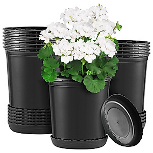 GROWNEER 12 Set 6‘’ 1 Gallon Nursery Pot for Plants Flexible Flower Pots with Drainage Hole and Saucer, Plant Container for Indoor Outdoor, Seedlings, Vegetables, Succulents, Cuttings(Black)