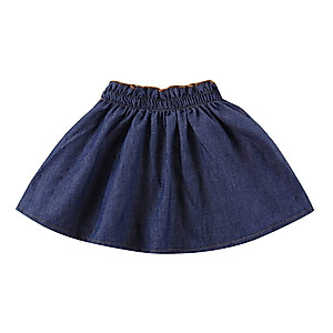 BOIZONTY Toddler Baby Girl Red Plaid Outfits Ruffled Sleeve Crop Top Shirts with Bowknot+Denim Skirt Dress Summer Clothes Set (Plaid, 3-4 Years)