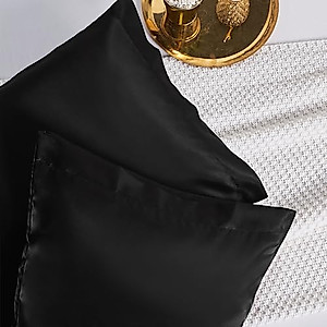 Satin Silk Pillowcases for Hair and Skin 2 Pack Standard Size Pillow Cases Wrinkle Resistant Ultra Soft Pillow Covers with Envelope Closure(Black, 20”X26”)