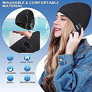 ZRUHIG Bluetooth Beanie,Stereo Knit Music Hat with Bluetooth V5.0 Wireless Hats Headphone Upgraded Unisex Knit Bluetooth Beanie Suitable for Outdoor Sports,Gift White