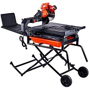 VEVOR Wet Tile Saw with Stand, 10-inch 65Mn Steel Blade, 4500 RPM Motor, Tile Cutter Wet Saw with Water Reservoir and Casters, 0-45 Degrees Miter Angle for Cutting Tiles, Floor Tiles, and Stones