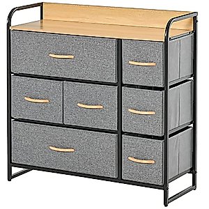 HOMCOM 7-Drawer Dresser, Fabric Chest of Drawers, 3-Tier Storage Organizer for Bedroom Entryway, Tower Unit with Steel Frame Wooden Top, Light Grey