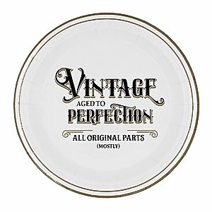 Kitschy Collective 30 Count, Vintage - Aged to Perfection 7-inch Paper Party Dessert Plates for Birthday or Anniversary Parties