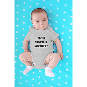 Crazy Bros Tees I'm Cute, Mom's Hot, Dad's Lucky Baby Bodysuit Adorable Unisex Romper Boy Newborn Clothes (6 Months, Heather Grey)
