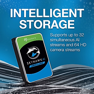 Seagate Skyhawk AI 10TB Video Internal Hard Drive HDD – 3.5 Inch SATA 6Gb/s 256MB Cache for DVR NVR Security Camera System with Drive Health Management and in-house Rescue Services (ST10000VEZ008)