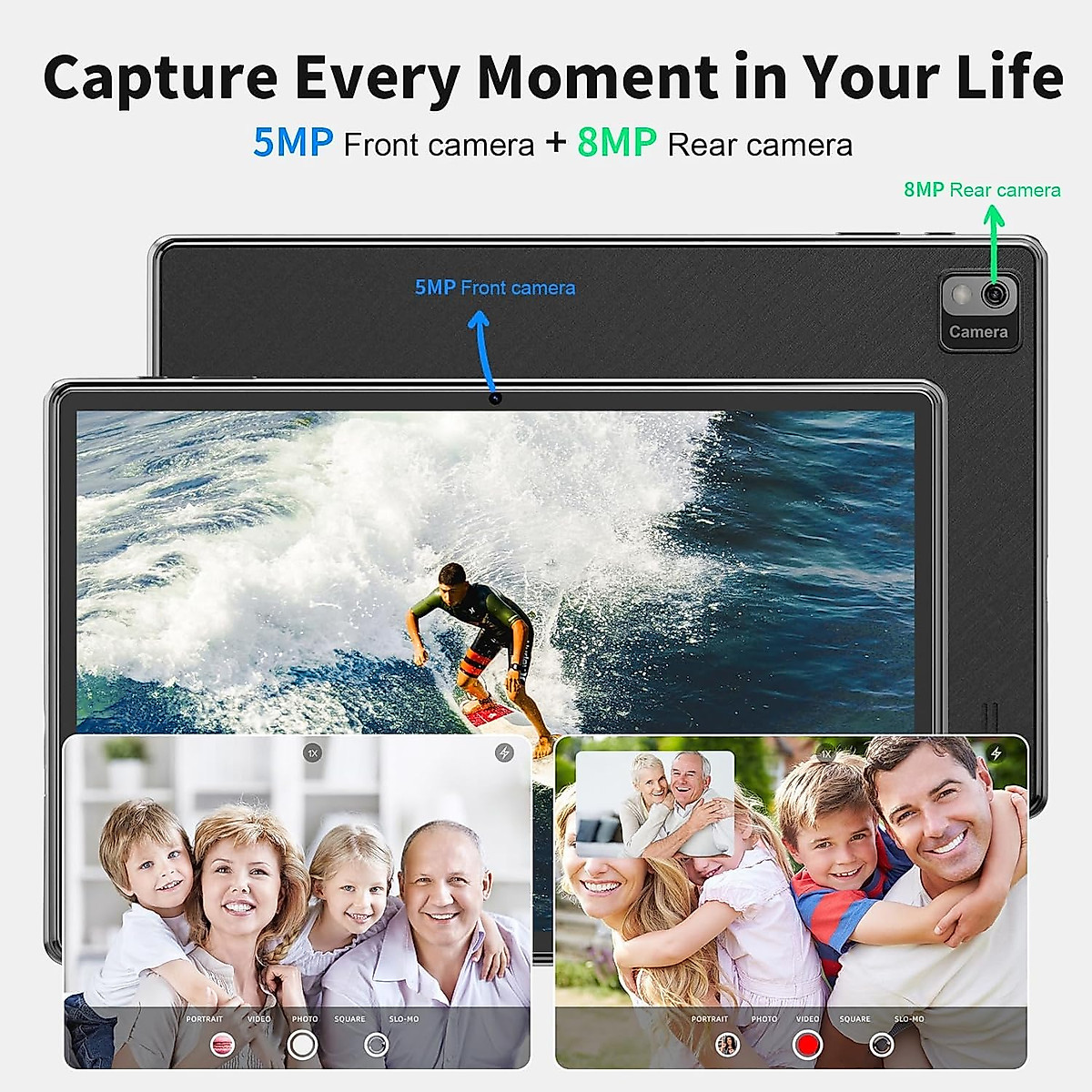 SGIN 8GB RAM 128GB ROM Android 12 Tablet, 10 Inch 1280 * 800 HD IPS Tablets Computer with Srceen, MTK Octa-Core 2.0Ghz Processor, 8MP+5MP Camera, Bluetooth, WiFi, 6000mAh, Black