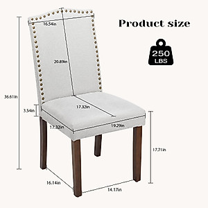 DUMOS Dining Chairs Set of 4, Fabric Dining Room Chairs, Upholstered Parsons Chairs with Nailhead Trim & Wood Legs, Kitchen Side Chair for Dining Living Room,Bedroom - Grey