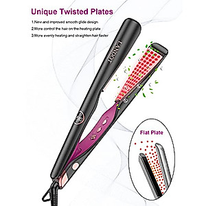 LANDOT Hair Straightener and Curler 2 in 1, Twist Flat Iron Curling Iron for Curl/Wave or Straighten