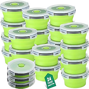 Jinei 24 Pcs Collapsible Food Storage Containers 12oz Silicone Round Collapsible Bowls Sets Foldable Silicone Lunch Box with Airtight Lid for Christmas Christian Charity Donation Supplies(Gray Green)