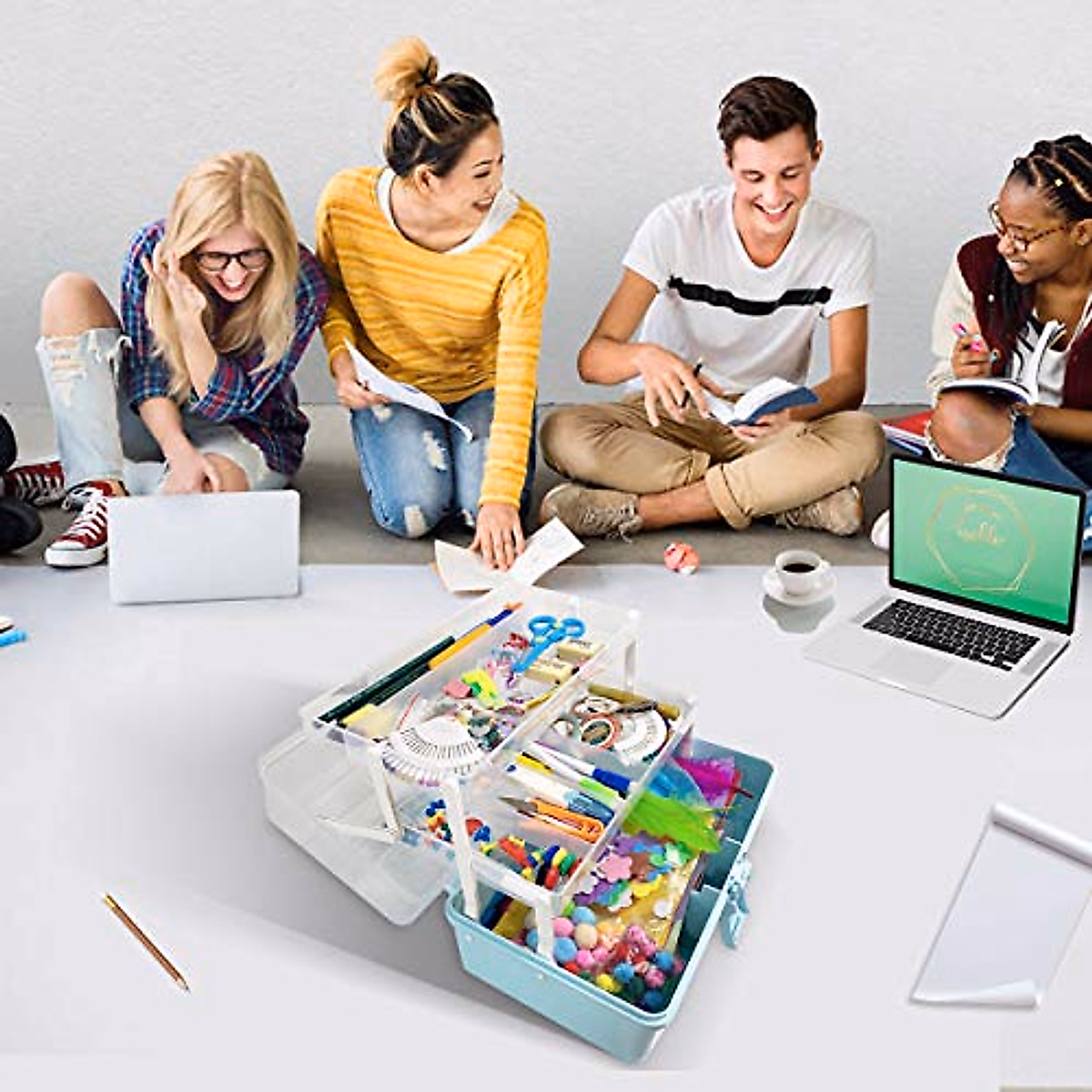 WEWLINE Sewing Storage Organizer Box 13-Inch Art Storage Box Craft Organizer 3-Layers with Handle Craft Art Bin Portable for Home School Office Travel