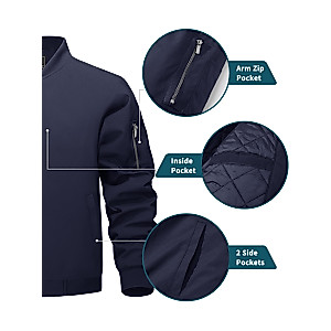 TACVASEN Mens Bomber Jackets Winter Softshell Jacket Water-Resistant Winter Coats for Men Casual Windbreaker Jackets Navy Blue