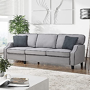 Shintenchi 79”Modern Fabric Sofa Couch,Mid Century Linen Upholstered Fabric 3-Seat Sofa Loveseat Furniture with Pillow for Small Living Room, Apartment,Studio and Small Space,Light Gray