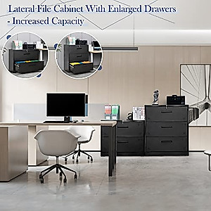 2 Drawer Lateral File Cabinet for Home Office, Filing Cabinets with Lock, Solid Stainless Steel Metal Storage Cabinet for Hanging Legal/Letter/F4/A4 Size Files, Assembly Required (Black)