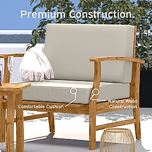 Nestl Small Patio Furniture Set – Patio Bistro Set 3 Piece Outdoor with Patio Chairs, Acacia Wood Balcony Furniture with Outdoor Chairs Set of 2, Natural Wood Patio Chairs with Off White Cushions