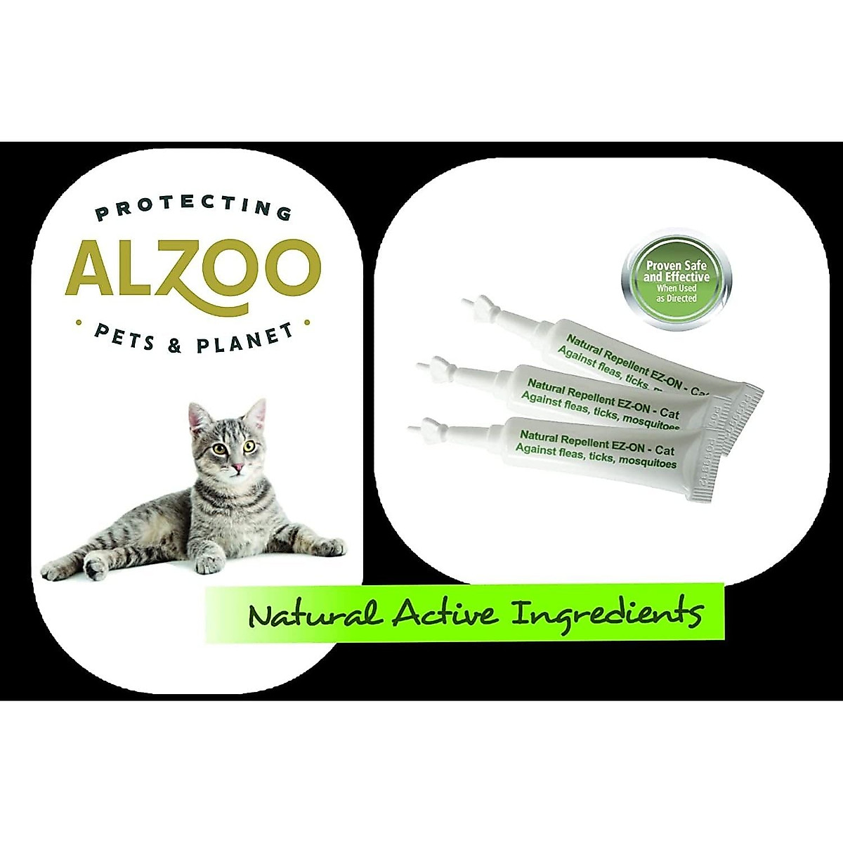 ALZOO Flea & Tick Squeeze-On for Cats, Helps Repel Fleas, Ticks & Mosquitos, Up to 3-Months Protection, 100% Plant-Based Active Ingredients, Water-Resistant, 3 EZ-On Applicators Per Pack