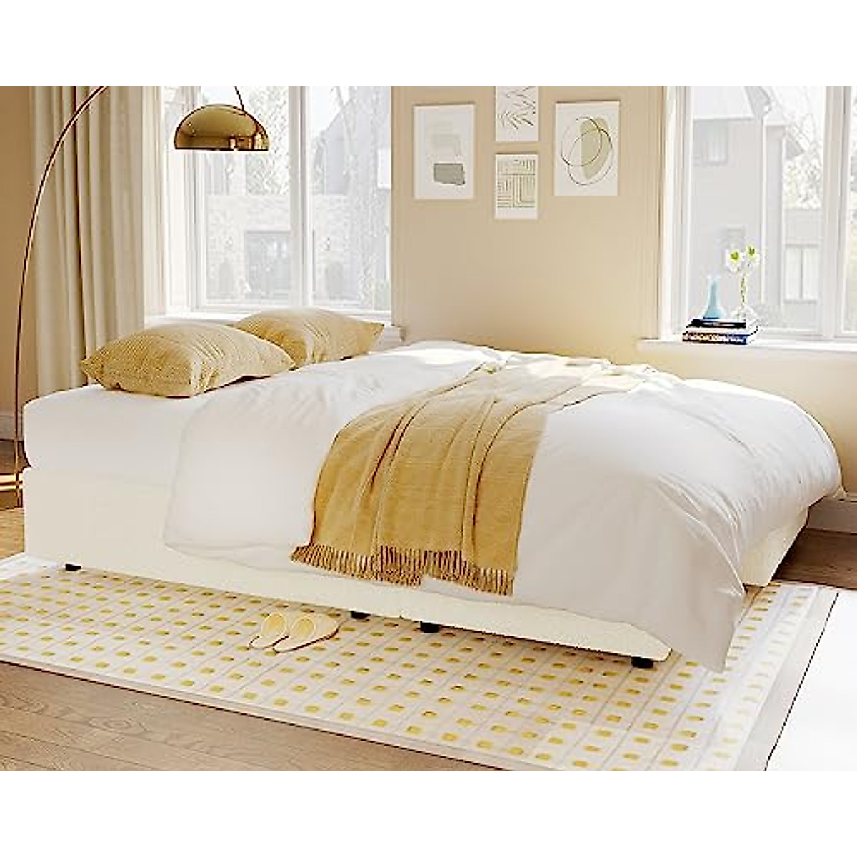VanAcc Sleeper Sofa, Sofa Bed- 2 in 1 Pull Out Couch Bed with Storage Chaise for Living Room, Sofa Sleeper with Pull Out Bed, White Sherpa Couch