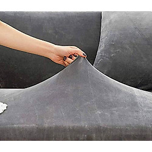 IMYOGI High Stretch Sofa Covers Thick Sofa Covers 1/2/3 Seater Velvet L Shape Sofa Slipcover Easy Fit Stretch Elastic Fabric Sofa Couch Furniture Protector-4 Seater+4 Seater-Lake Blue