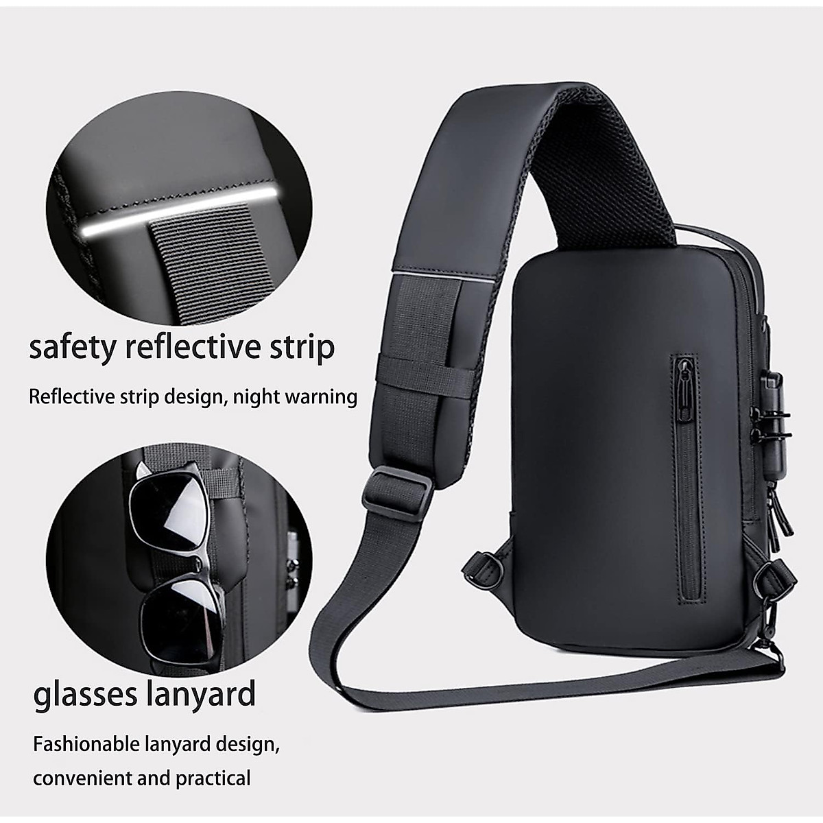 Anti Theft Sling Bag, USB Charge Sport Crossbody Anti-Theft Shoulder Backpack, Anti-Theft Sling Chest Bag (Ash-gold)