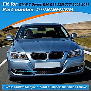 CZShiYue Front Bumper Tow Hook Cover Fit for BMW 3 Series E90 E91 328I 335I 2009 2010 2011 Towing Eye Cap 51117207299 821935A (Silver, Right Passenger Side) Xinpinsai