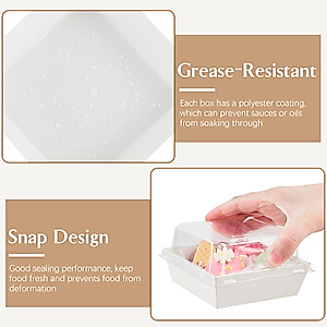 ZORRITA 50 Pack Paper Charcuterie Boxes with Clear Lids, 4 Inches Disposable Sandwich Boxes Square To Go Food Containers for Desserts, Strawberries, Cake Slice and Cookies (White)