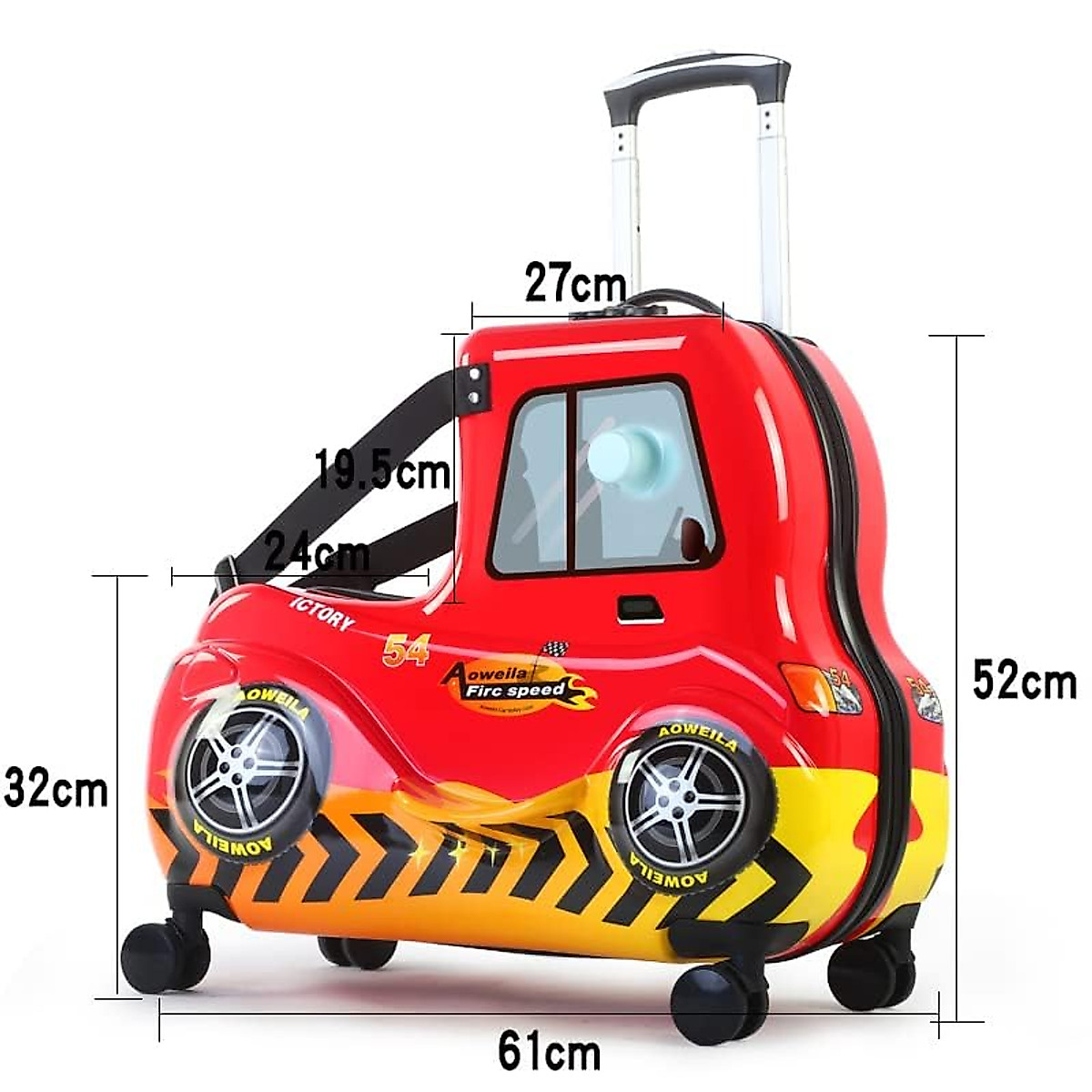 AO WEI LA OW Kids Ride-On Luggage with Wheels Suitcase Fits to Toddler Aged 3-12 Years old （Red Car Checked-Large 25-Inch