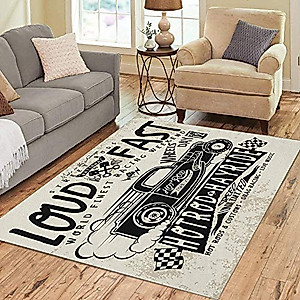 Pinbeam Area Rug Truck Hotrods Car Old School Vintage Race Hot Home Decor Floor Rug 3' x 5' Carpet