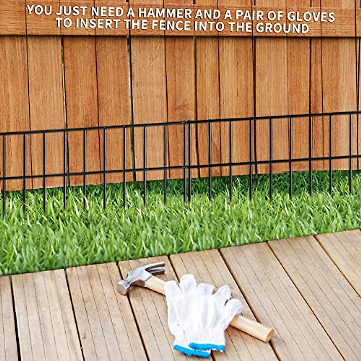 Adavin Small/Medium Animal Barrier Fence 10 Pack 24in(L) X 15in(H) Underground Decorative Garden Fencing, Dog Rabbits Fences Black Metal Fence Panel Ground Stakes for Outdoor Patio. Total Length 20Ft