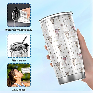 Jihqo Western Cow Skull Tumbler with Lid and Straw, Insulated Stainless Steel Tumbler Cup, Double Walled Travel Coffee Mug Thermal Vacuum Cups for Hot & Cold Drinks 20oz