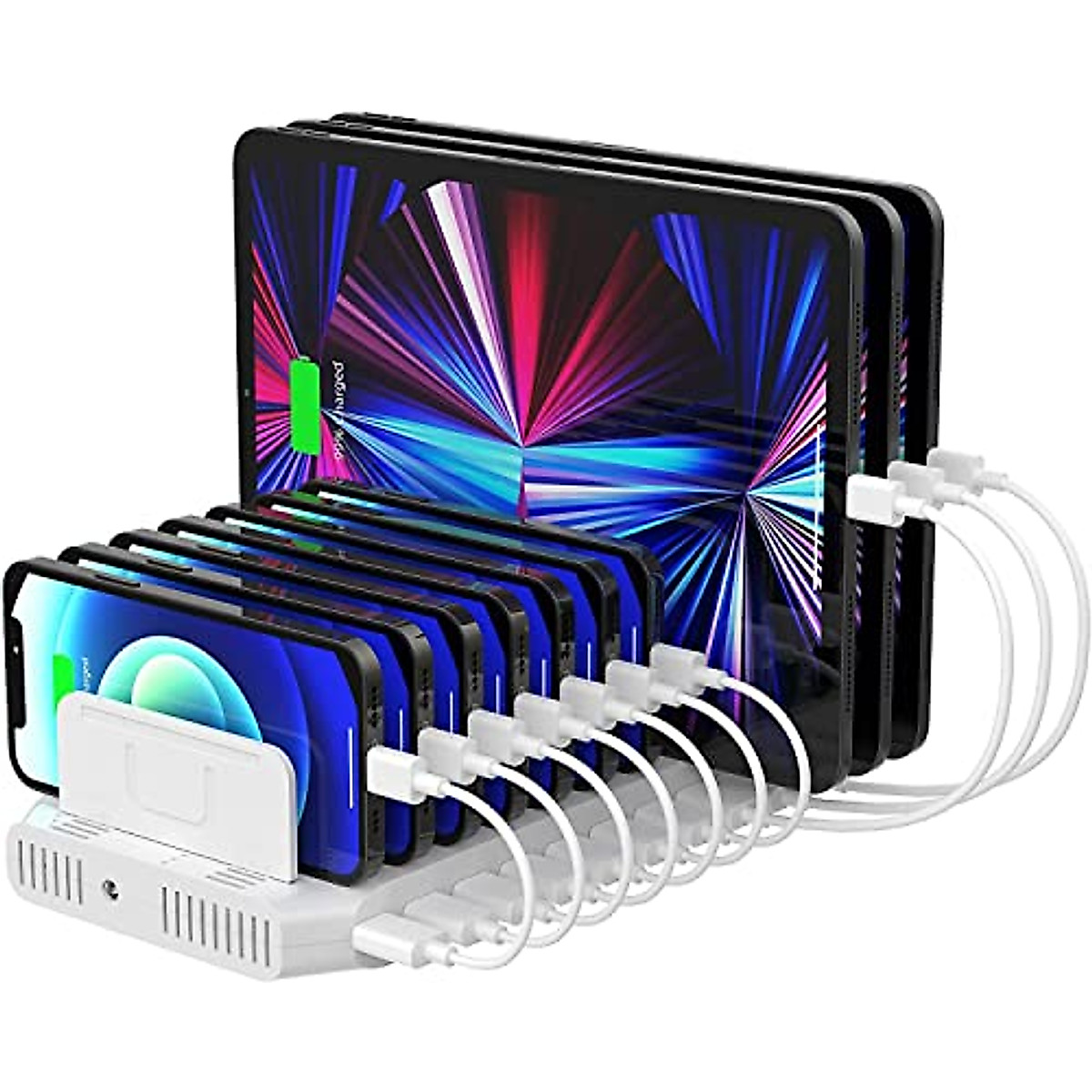 Unitek Charging Station for Multiple Devices, USB Charging Dock with Adjustable Dividers, QC 3.0 and SmartIC, iPhone, iPad, Tablet Organizer Stand-(UL Certified)