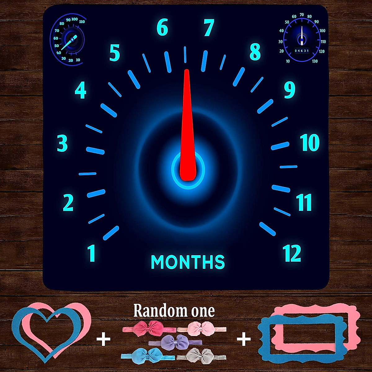 PHMOJEN Racing Car Theme Baby Monthly Milestone Blanket, Speed Table Speedometer Blue Black Background, Newborns 1 to 12 Months Unisex Include 4 Frames and 1 Headband 47"x47"BTWYPH41