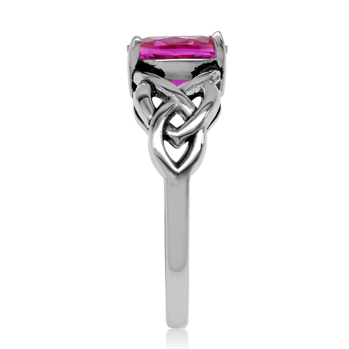 Silvershake Create Pink Tourmaline Gemstone 925 Sterling Silver Celtic Knot Weave Solitaire Ring Jewelry October Birthstone Size 8