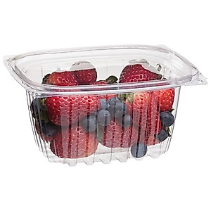 Eco-Products Clear Disposable Rectangular Deli Container with Lid, Eco-Friendly Compostable PLA Plastic Food Container, 16 oz, Case of 300