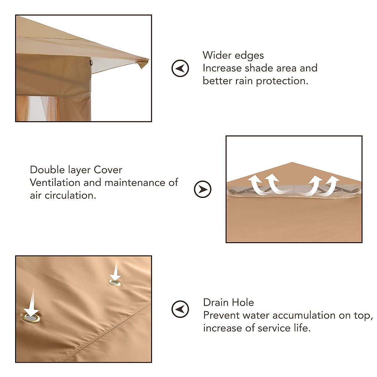 MASTERCANOPY Patio Gazebo Outdoor Pop Up Gazebo with Mesh Walls (13x13, Khaki)