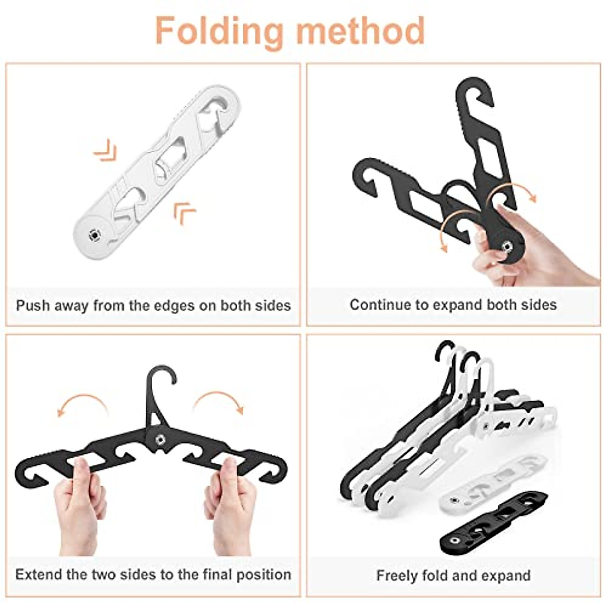 NICEDACK Premium Travel Hangers 6 Pack Portable Folding Clothes Hangers - Super Bearing Collapsible Hanger Foldable Clothes Drying Rack for Travel, Indoor and Outdoor Use (6 Pack 3Black/3White)