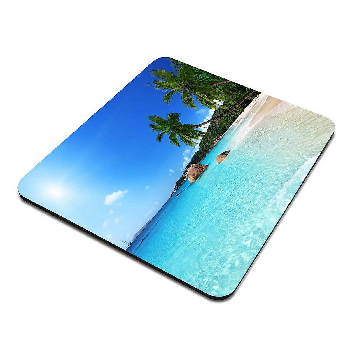 Amcove Ocean Mouse Pad, ANSE Lazio Beach at Praslin Island Surfing Beach Scenic View Travel, Rectangle Non-Slip Rubber Mousepad