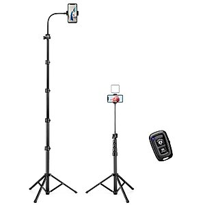 Phone Tripod, 80" Tall Tripod for iPhone with 13" Adjustable Gooseneck, Cell Phone Tripod with Remote and Phone Holder, Overhead Tripod Stand for iPhone 15 14 13 12 Android Phone