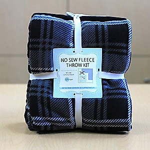 Plaid Tattersall Black & Gray Anti-Pill Premium No-Sew Throw Fleece Fabric Kit (72x60)
