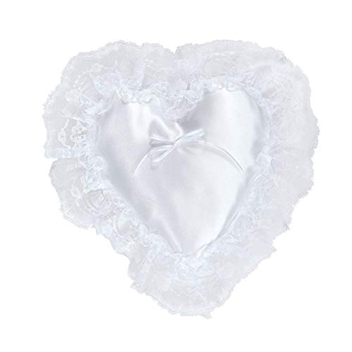 Event Decor Direct Oasis Heart-Shaped Pillow w/Decorative Edges, White Lace Ruffle for Wedding Decoration, Valentine’s Day, & Many More - 12.5 inch Fabric Pillow for Newly Weds - White