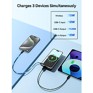 NEWDERY 20000mAh Magnetic Battery Pack, Power Bank PD 20W Fast Charging, Wireless Portable Charger with USB C Cable for iPhone 15/14/13/12/Pro Max/Pro/Plus/Mini and AirPods 3/2/Pro