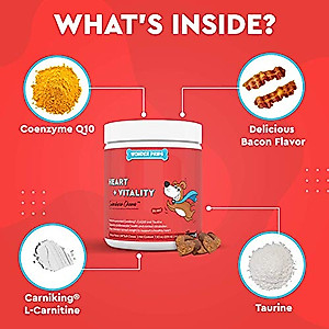 Wonder Paws Cardio Support for Dogs – Cardiovascular Chews Heart Health, Circulation, Energy & Weight Management - with L-Carnitine, Hawthorn Berry, Coenzyme Q10 & Taurine for Dogs – 90 Soft Chews