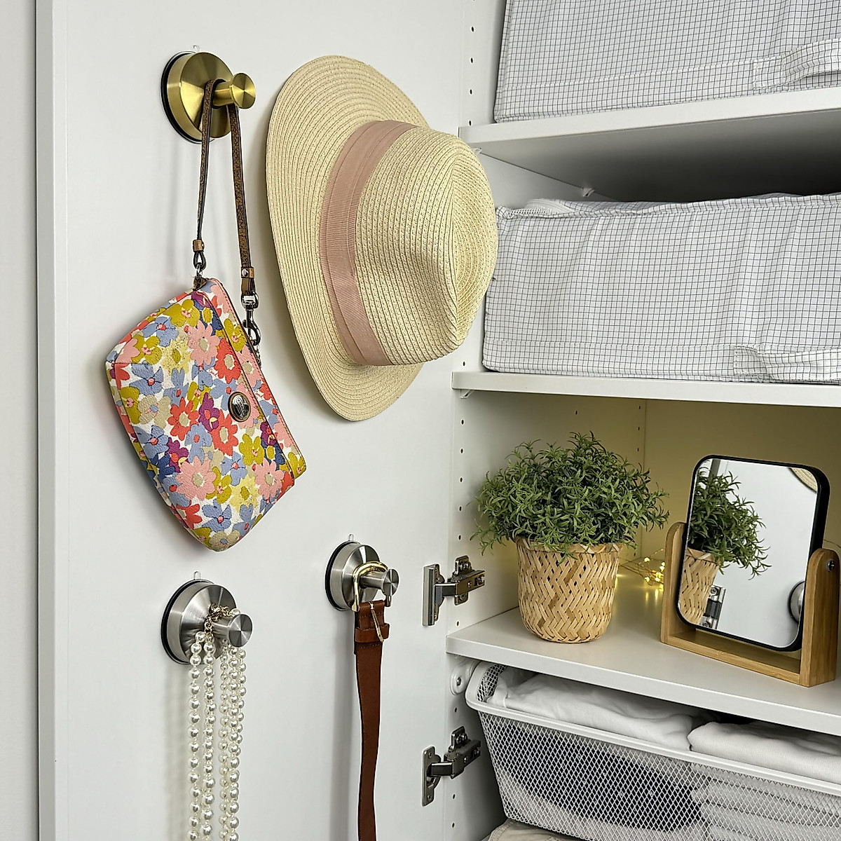 SUPRAQ Removeable Suction Cup Metal Hooks for Kitchen, Bathroom Shower, Tiles and Mirror-Pack of 2 (Nickel)