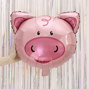 HORUIUS Pig Balloons Pink Pig Shaped Foil Mylar Balloon Farm Animals Balloons for Baby Shower Farm Animals Theme Birthday Party Supplies Decorations 5PCS